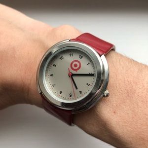 Accessories | Classic Mens Bulls Eye Target Red Leather Watch | Poshmark